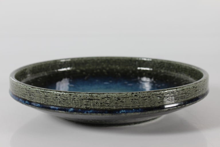 Large Palshus Danish Mid-century Low Bowl with Blue Green Glaze ...