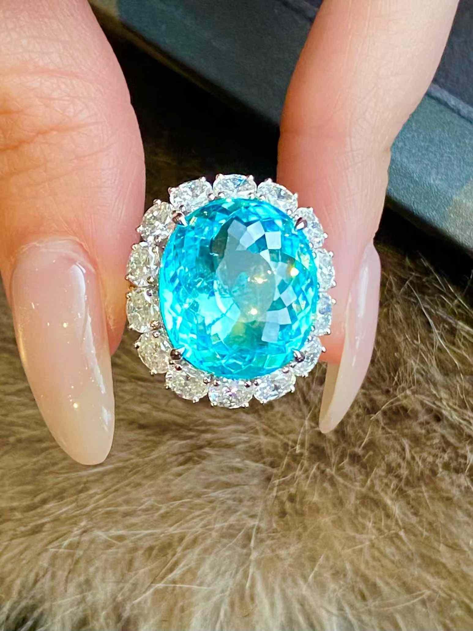 Large Paraiba Tourmaline Convertible Ring Pendant Diamond Jewelry For ...