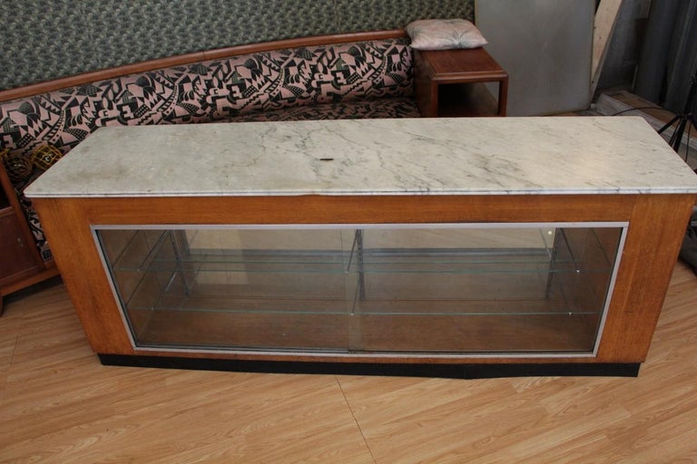 Large Pastry Counter with Marble Top Showcase For Sale at 1stDibs