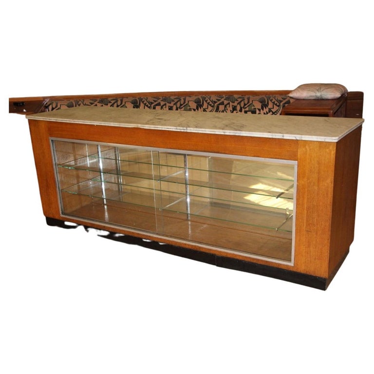 Large Pastry Counter with Marble Top Showcase For Sale at 1stDibs