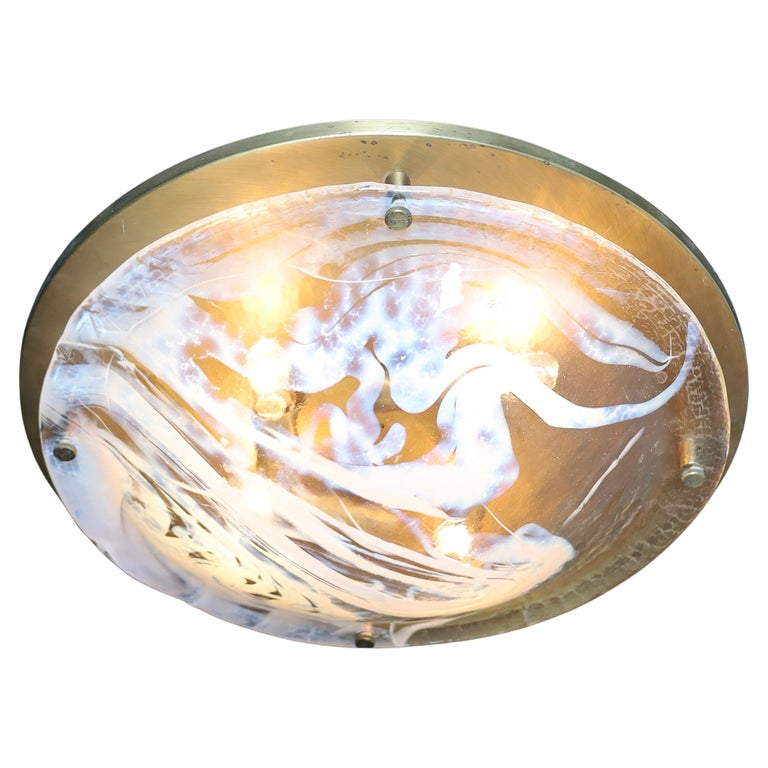 Large Patinated Brass and Murano Glass Flush Mount, Germany, 1970s For ...