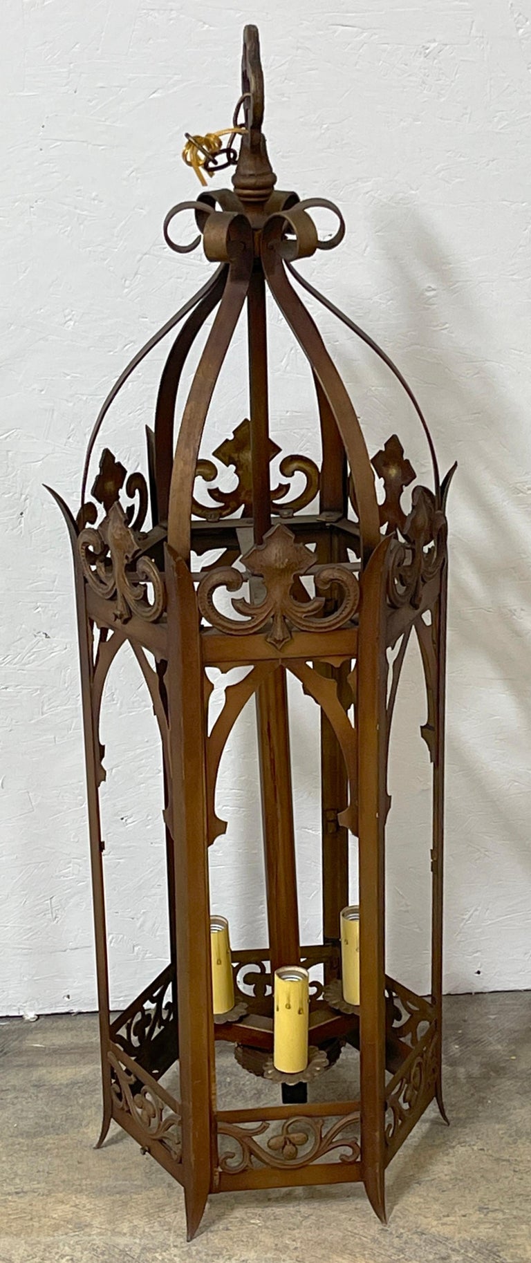 Large Patinated Gothic Style Hexagonal Lantern, Rewired, Second ...