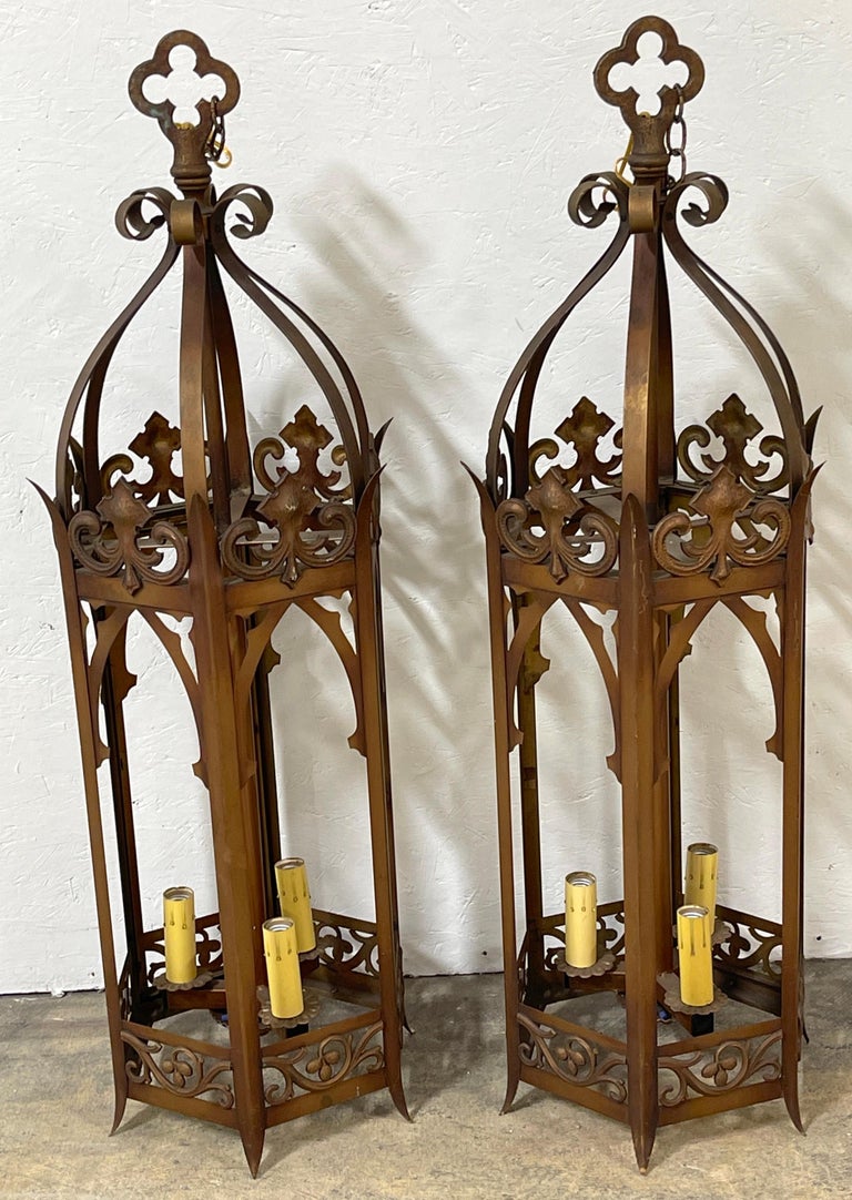 Large Patinated Gothic Style Hexagonal Lantern, Rewired, Second ...