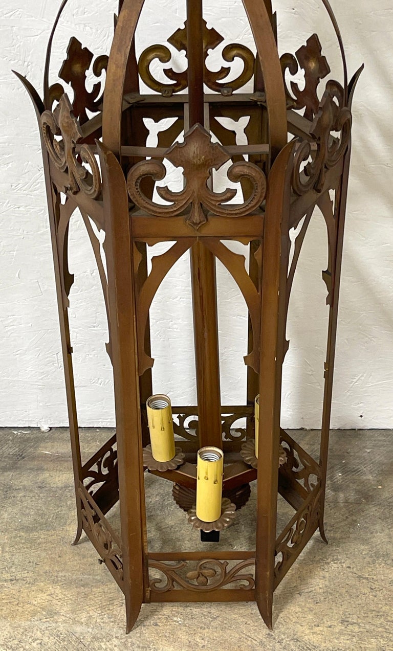 Large Patinated Gothic Style Hexagonal Lantern, Rewired, Second ...