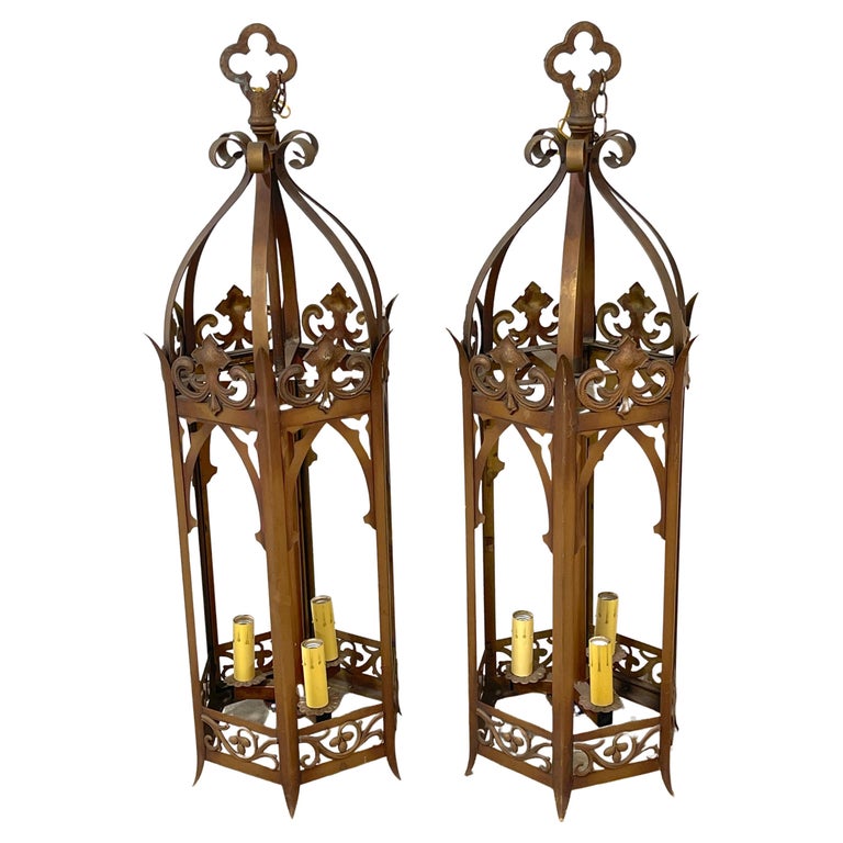 Large Patinated Gothic Style Hexagonal Lantern, Rewired, Second ...