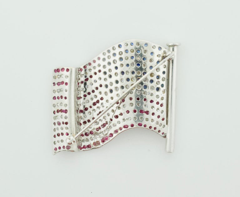 Large Patriotic United States Diamond, Ruby and Sapphire Flag Brooch in ...