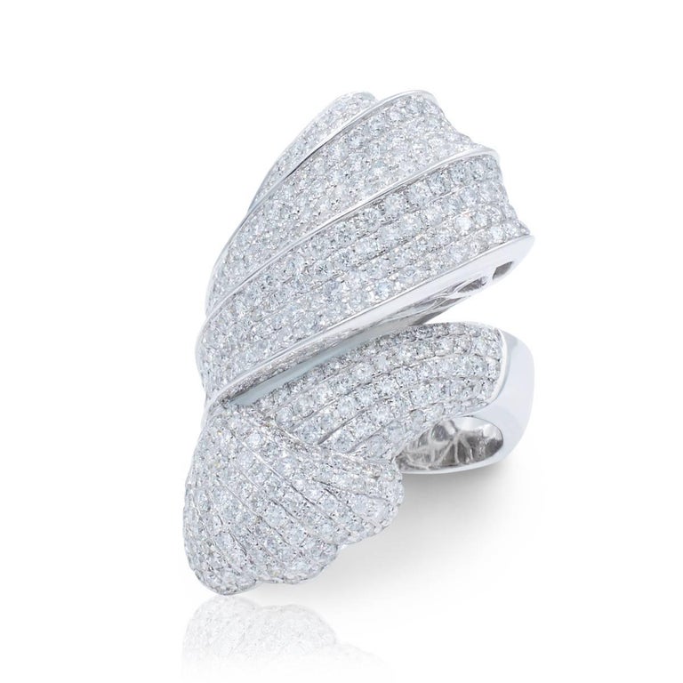 Large Pave Diamond Right Hand Ring in White Gold 4.00 Carat For Sale at ...
