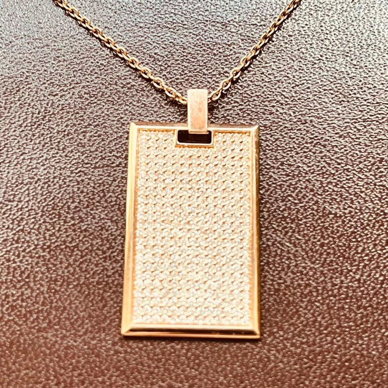 Large Pave Diamond Tag Necklace in 18k Pink Gold For Sale at 1stDibs