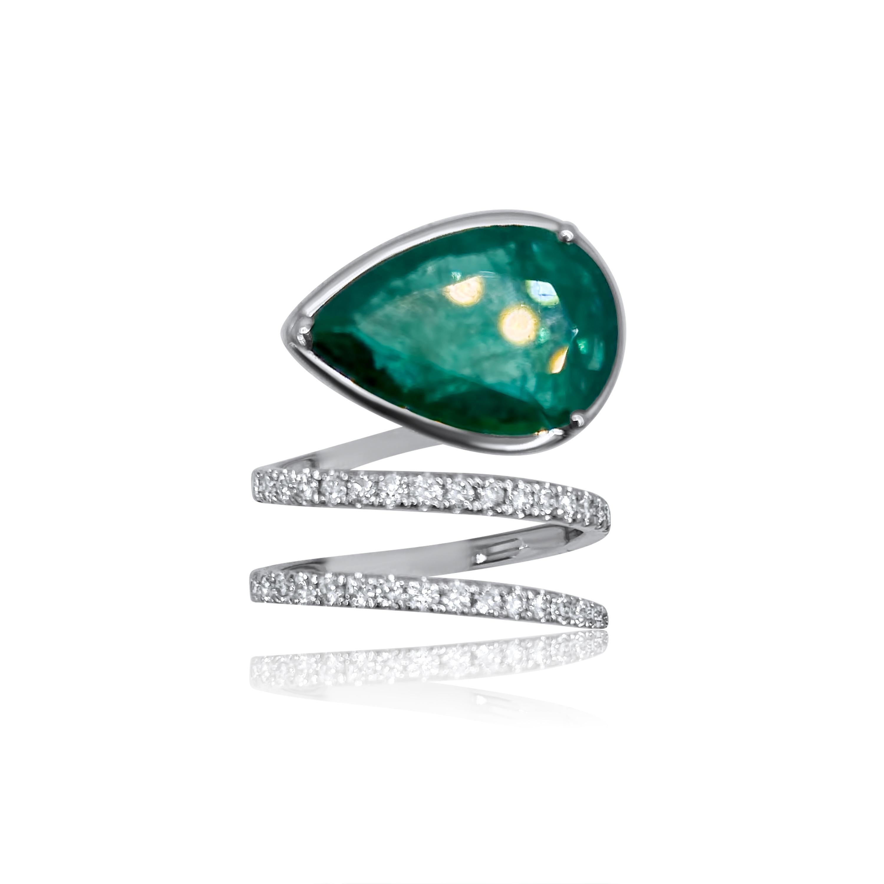 Large Pear Emerald (4.22ct) and Diamond Coil Ring 'One of a Kind' For Sale at 1stDibs