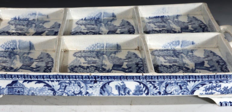 Large Pearlware Blue Printed Tray with The Angry Lion Pattern For Sale ...