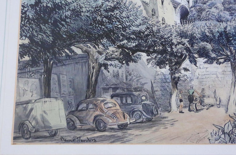 Large Pen and Wash Painting Artwork by Dennis Flanders Vintage Antique ...