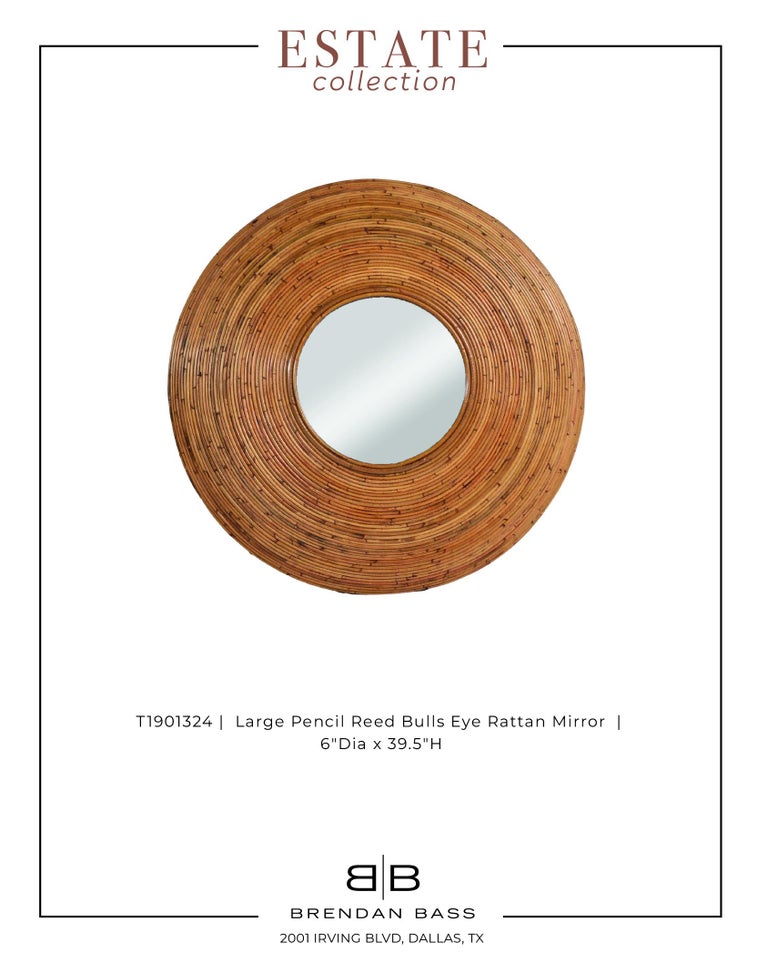 Large Pencil Reed Bulls Eye Rattan Mirror For Sale at 1stDibs