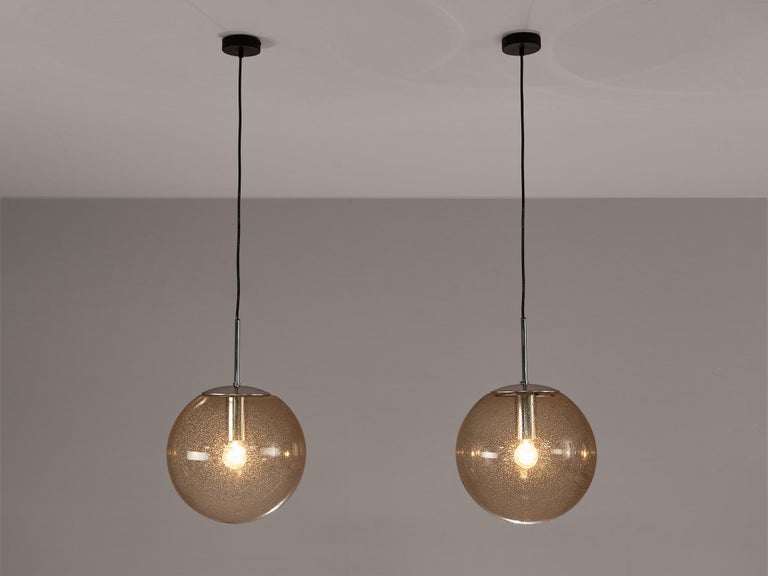 Large Pendants in Smoked Glass and Chrome For Sale at 1stDibs
