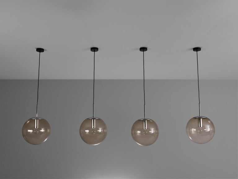 Large Pendants in Smoked Glass and Chrome For Sale at 1stDibs