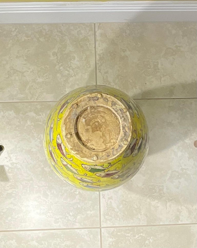Large Persian Vintage Hand Painted Ceramic Fish Vase For Sale at 1stDibs