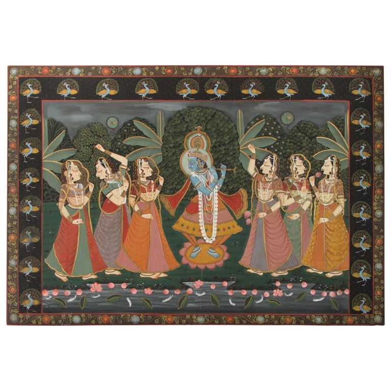 Large Pichhavai Painting of Krishna with Female Gopis Dancing For Sale ...
