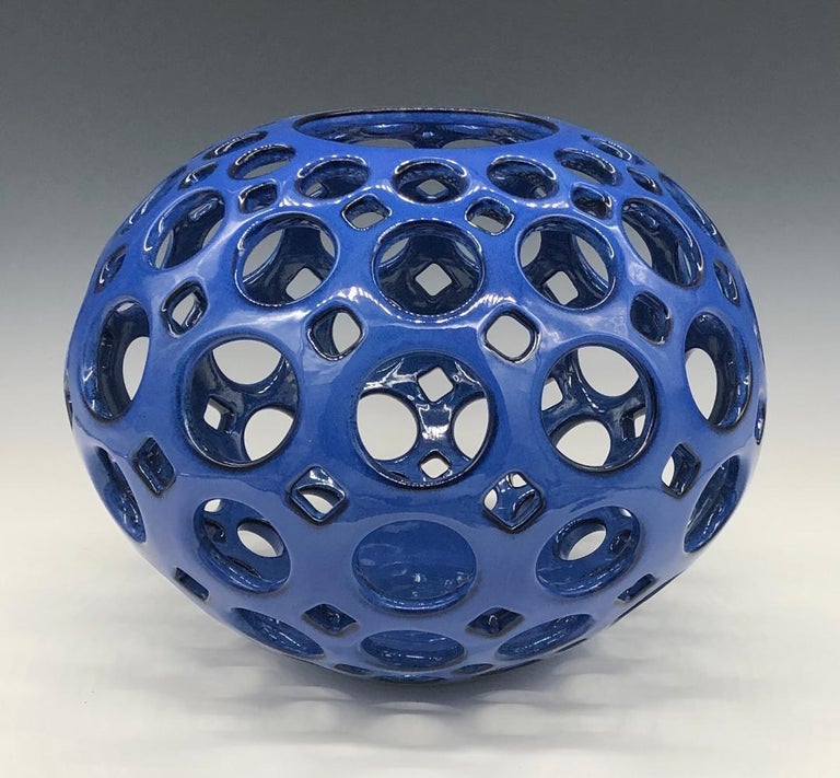Large Pierced Ceramic Tabletop Orb Sculpture, Cobalt Blue For Sale at ...