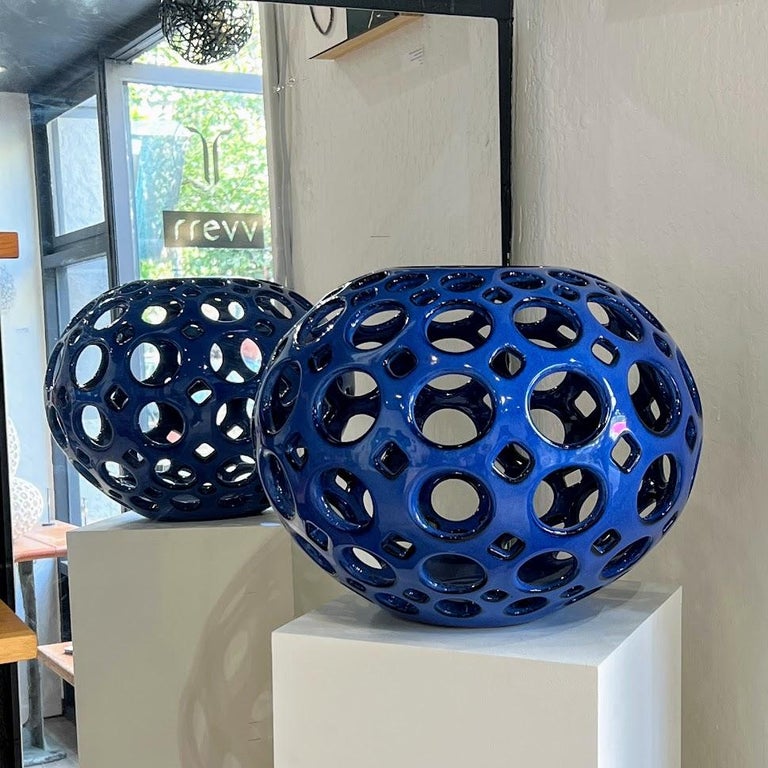 Large Pierced Ceramic Tabletop Orb Sculpture, Cobalt Blue For Sale at ...