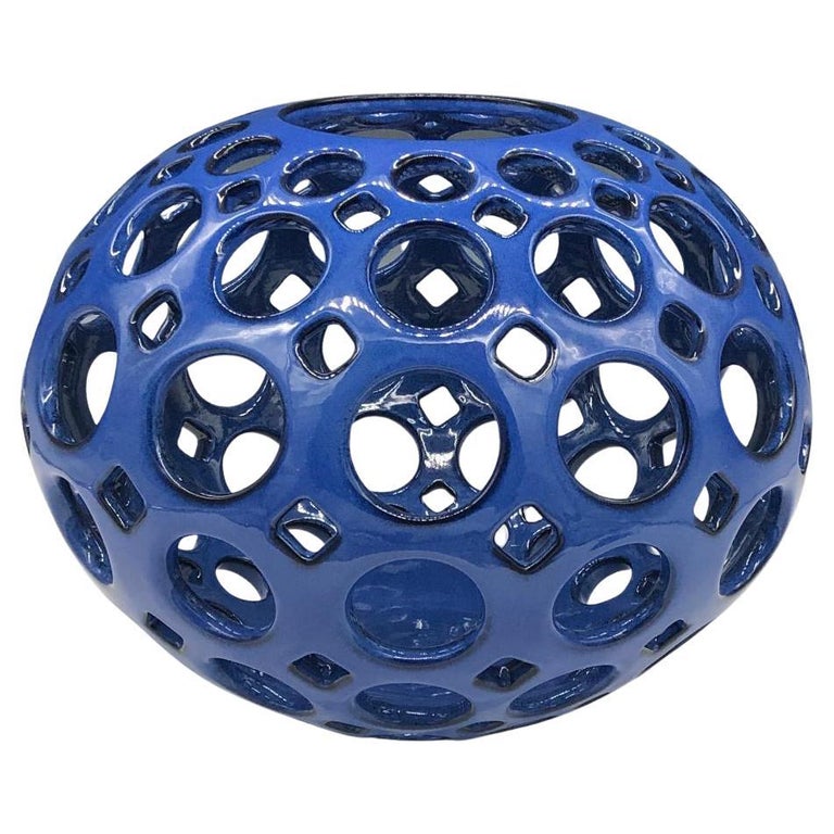 Large Pierced Ceramic Tabletop Orb Sculpture, Cobalt Blue For Sale at ...