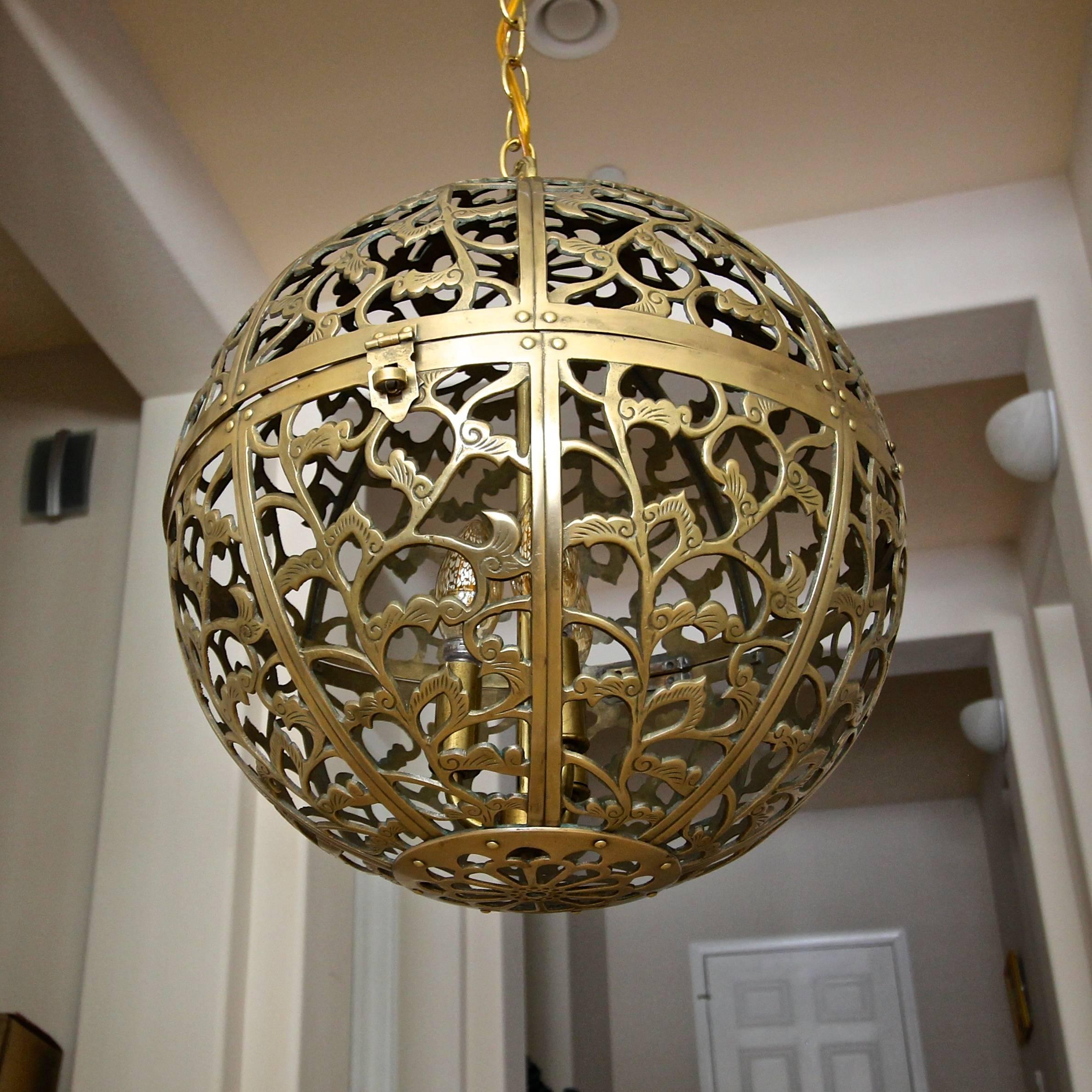 Large Pierced Filigree Brass Japanese Asian Ceiling Pendant Light at ...