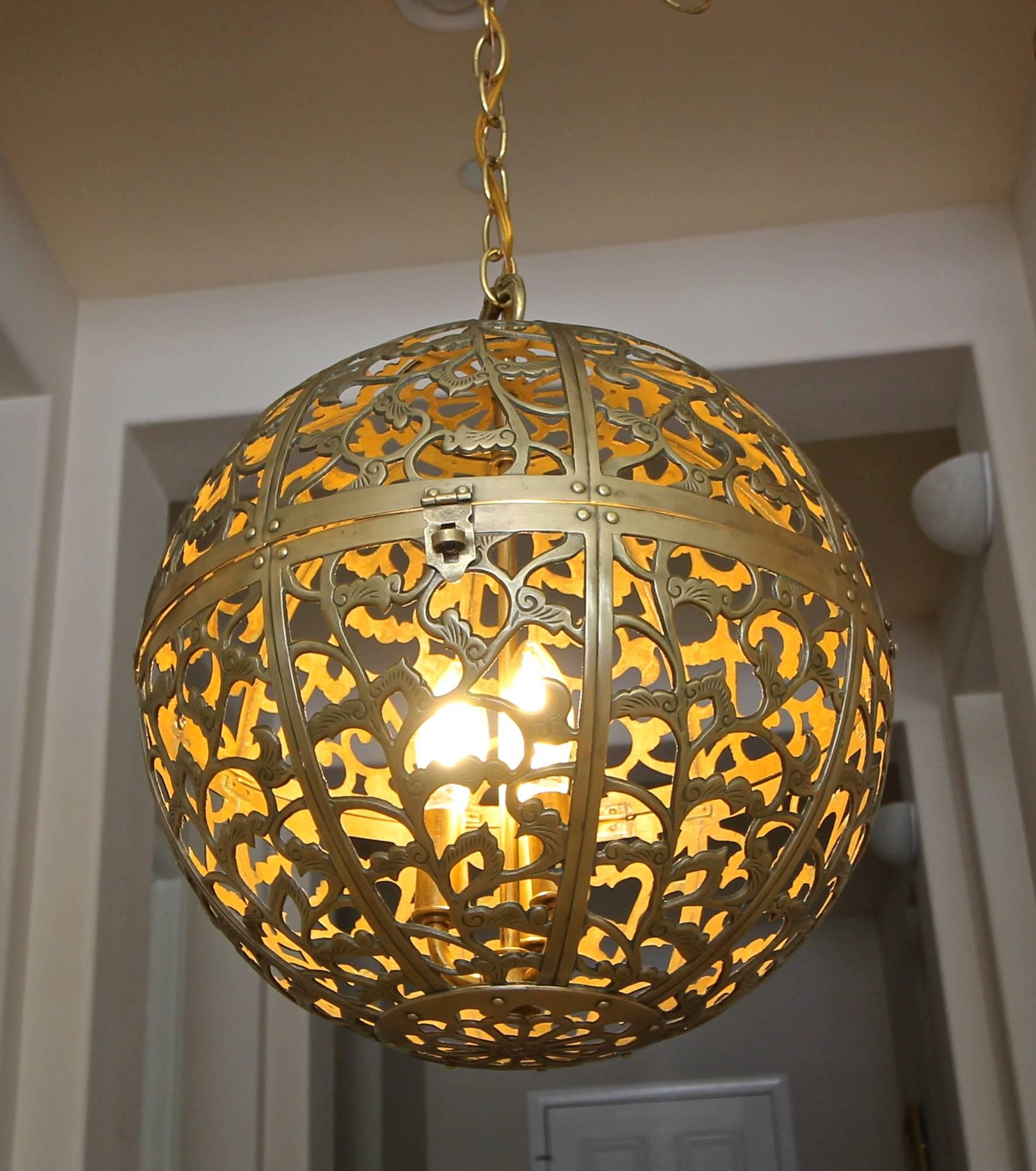 Large Pierced Filigree Brass Japanese Asian Ceiling Pendant Light at ...