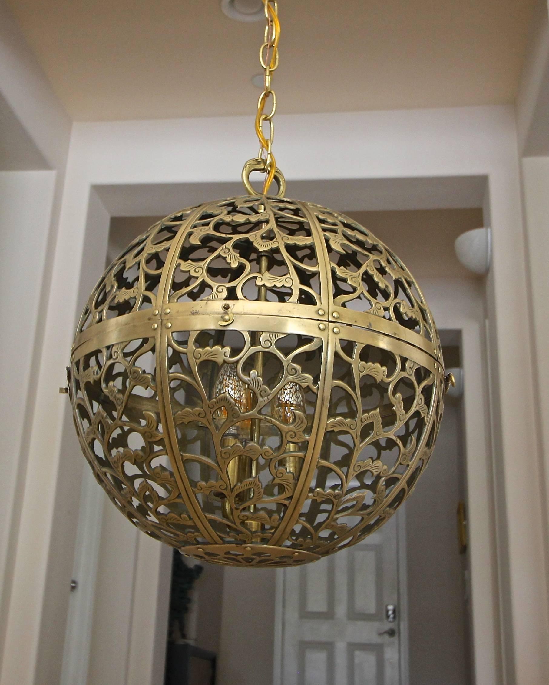 Large Pierced Filigree Brass Japanese Asian Ceiling Pendant Light at ...