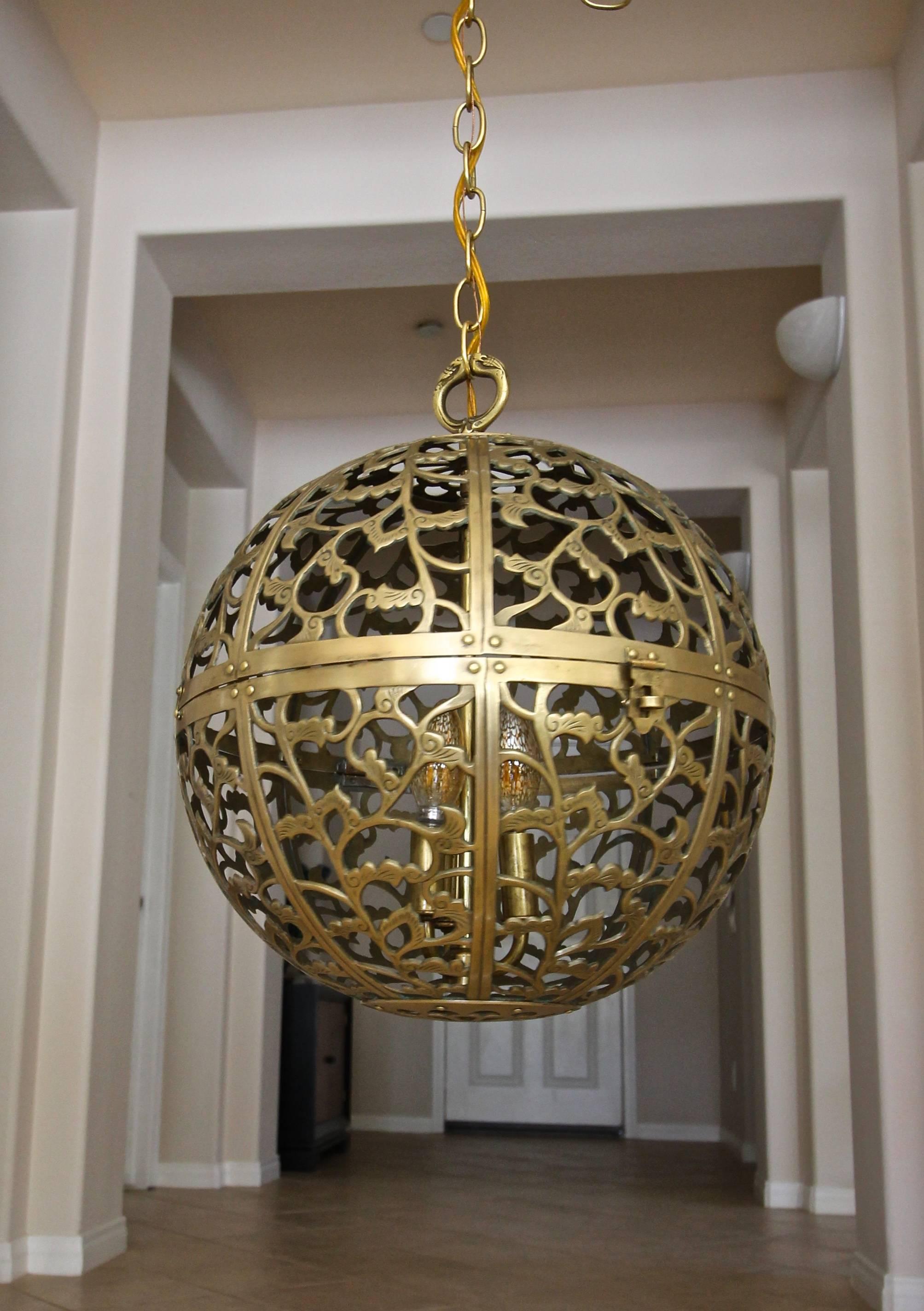 Large Pierced Filigree Brass Japanese Asian Ceiling Pendant Light at ...