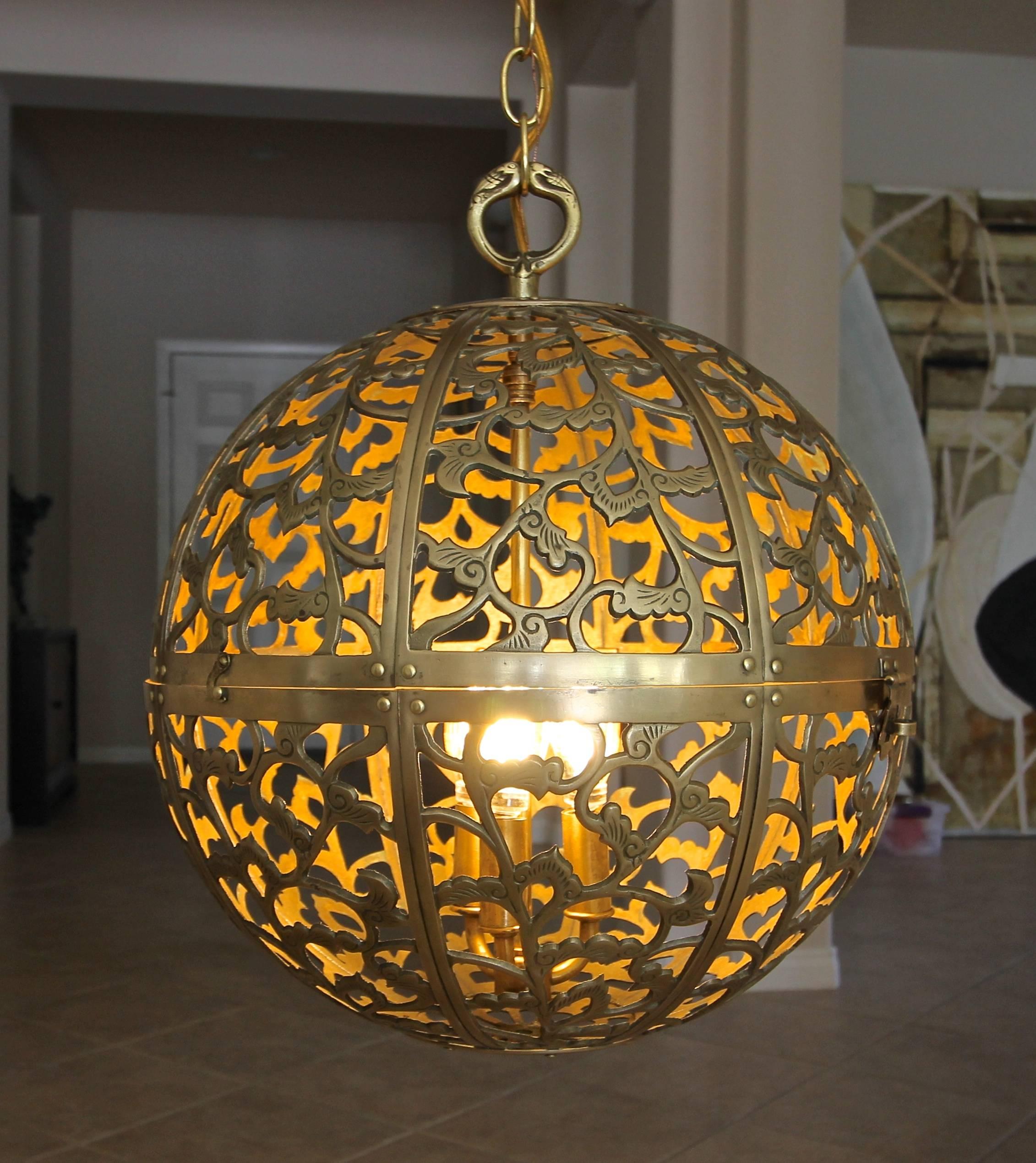 Large Pierced Filigree Brass Japanese Asian Ceiling Pendant Light at ...