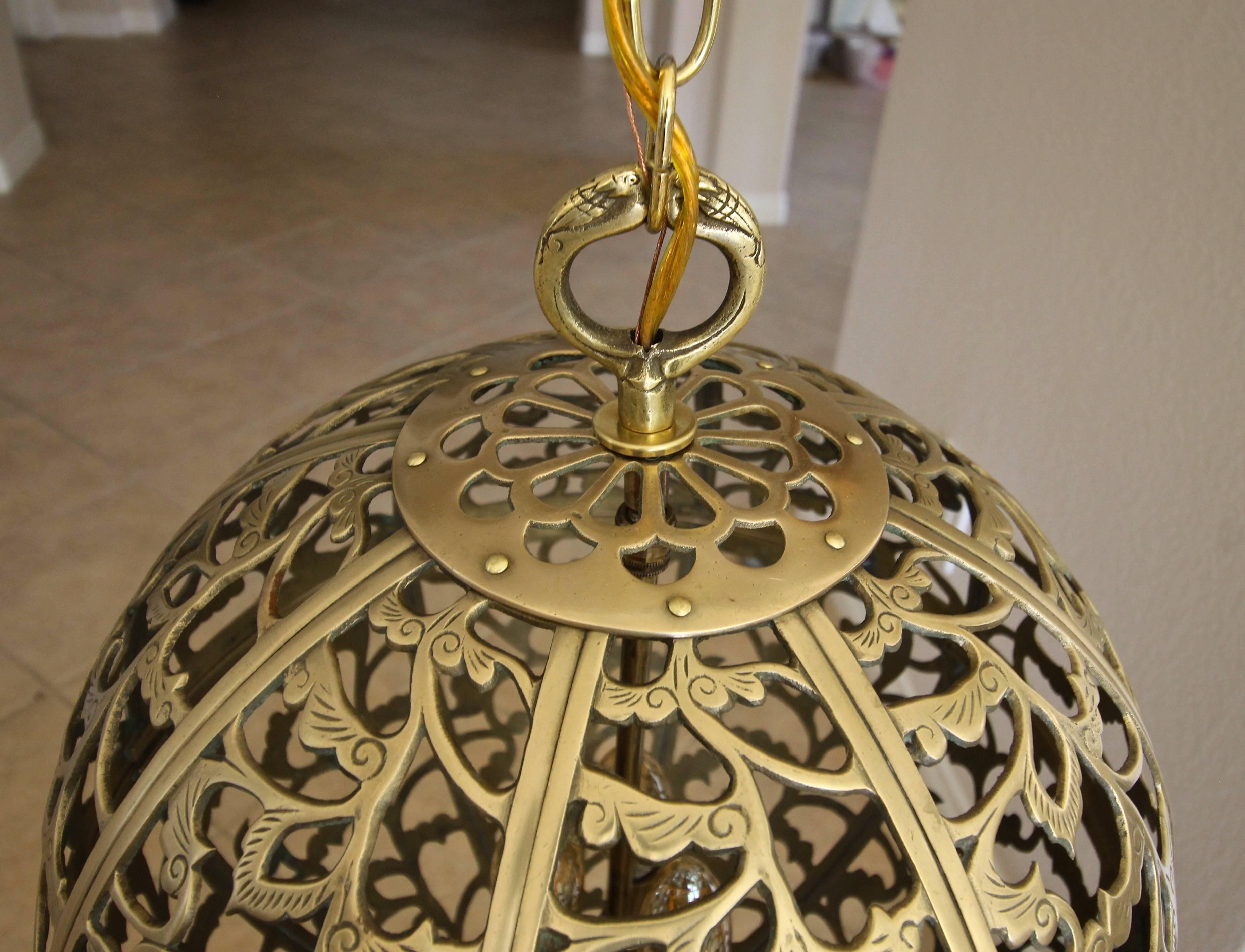 Large Pierced Filigree Brass Japanese Asian Ceiling Pendant Light at ...