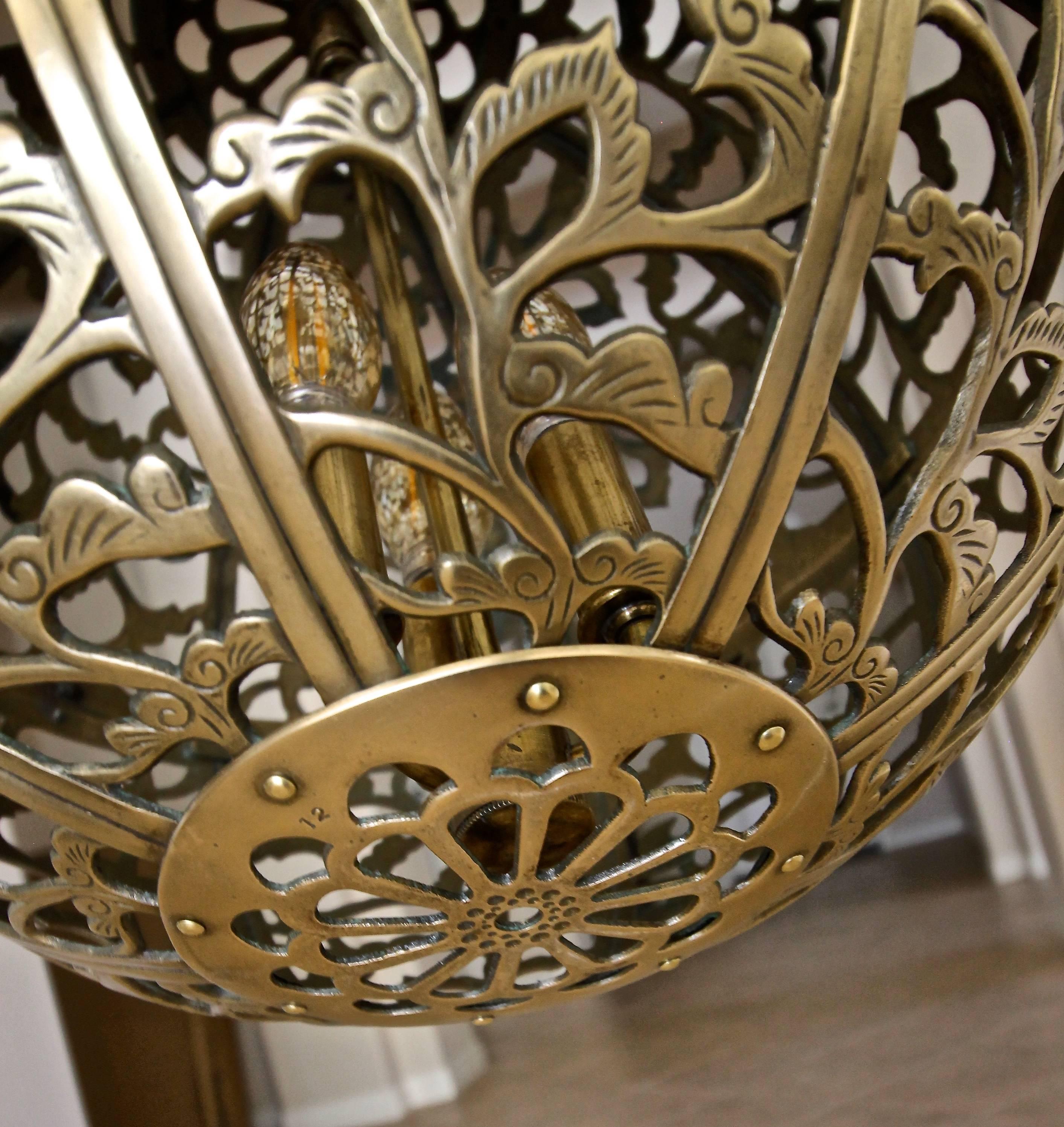 Large Pierced Filigree Brass Japanese Asian Ceiling Pendant Light at ...