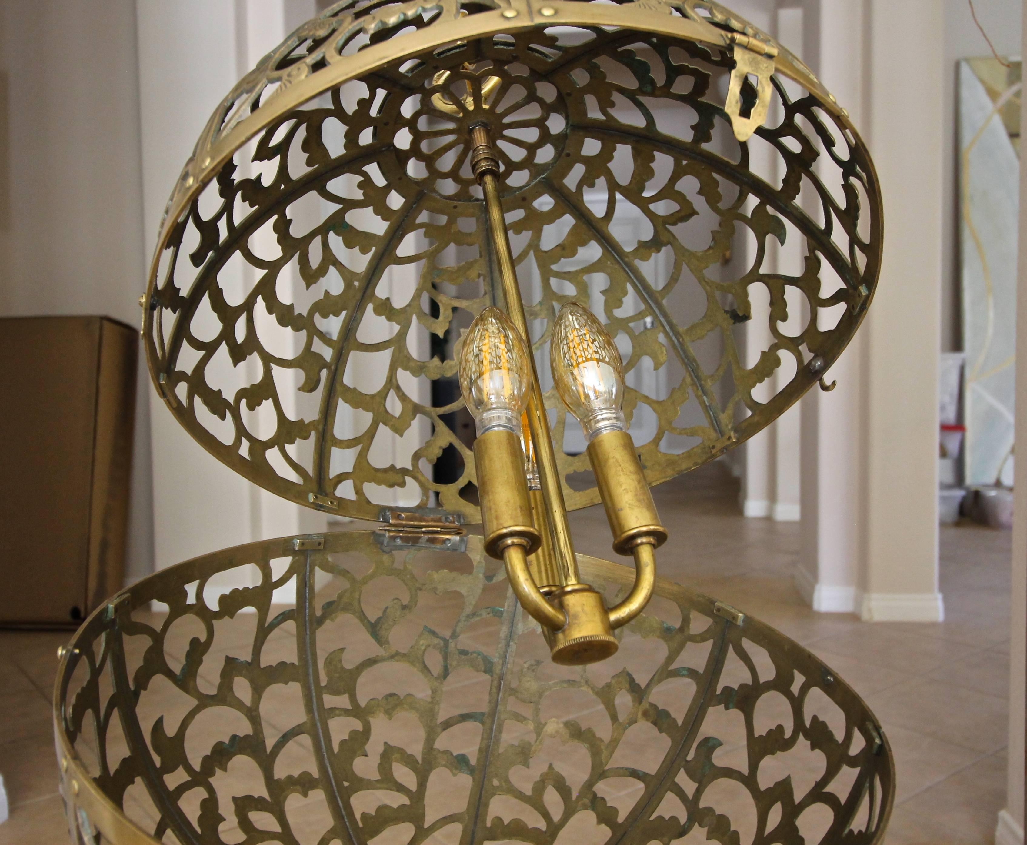 Large Pierced Filigree Brass Japanese Asian Ceiling Pendant Light at ...