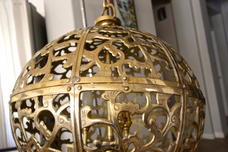 Large Pierced Filigree Brass Japanese Asian Pendant Chandelier Light at ...