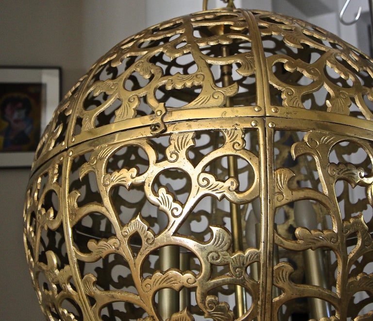 Large Pierced Filigree Brass Japanese Asian Pendant Chandelier Light at ...