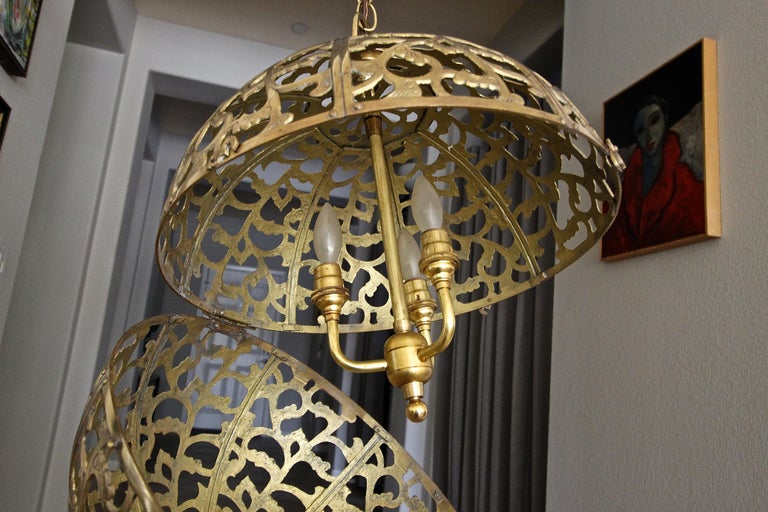 Large Pierced Filigree Brass Japanese Asian Pendant Chandelier Light at ...