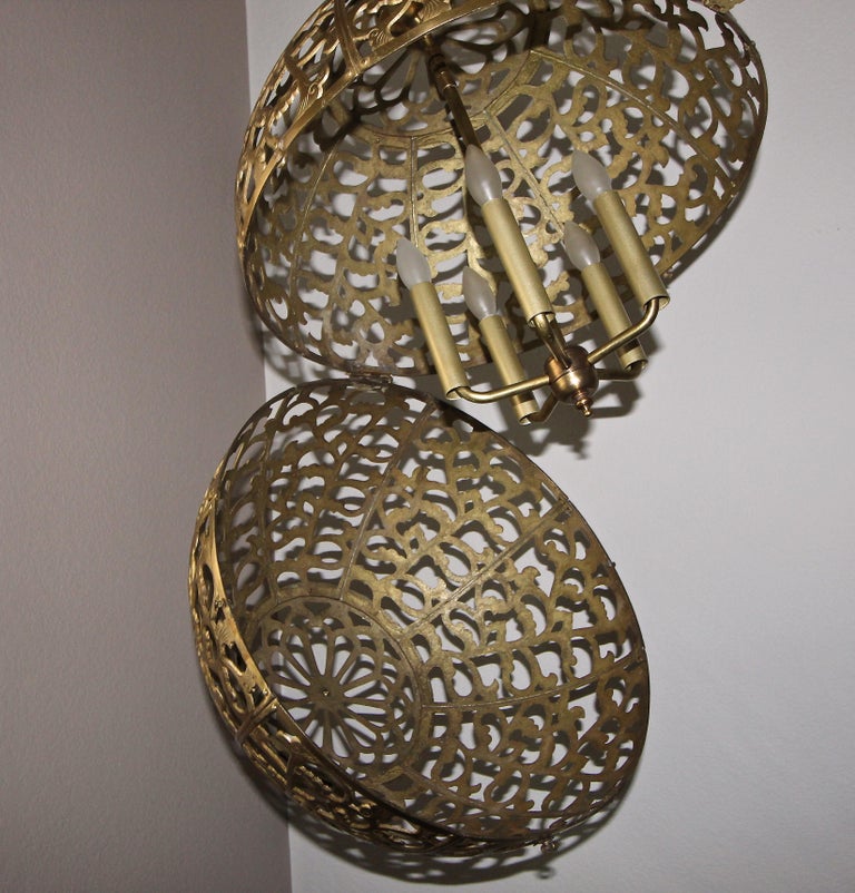 Large Pierced Filigree Brass Japanese Asian Pendant Chandelier Light at ...