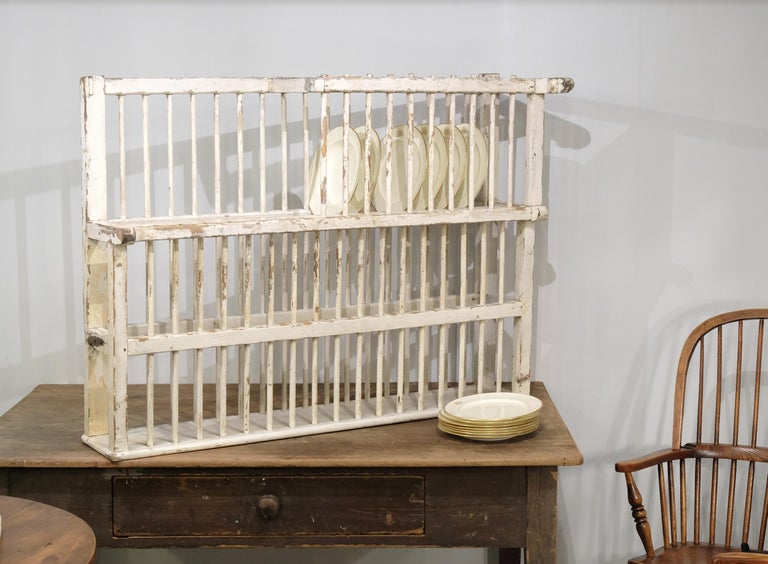 Large Pine Country House Open Dish-Rack, Distressed White Paint, 19th ...