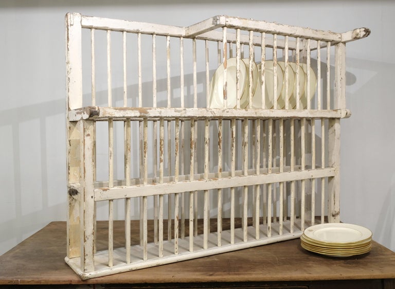 Large Pine Country House Open Dish-Rack, Distressed White Paint, 19th ...