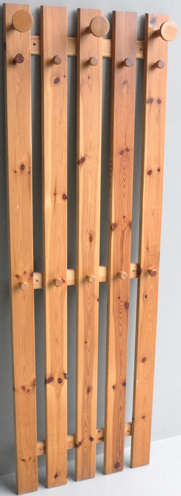 Large Pine Wall Coat Rack in Style of Charlotte Perriand, France, 1960s ...