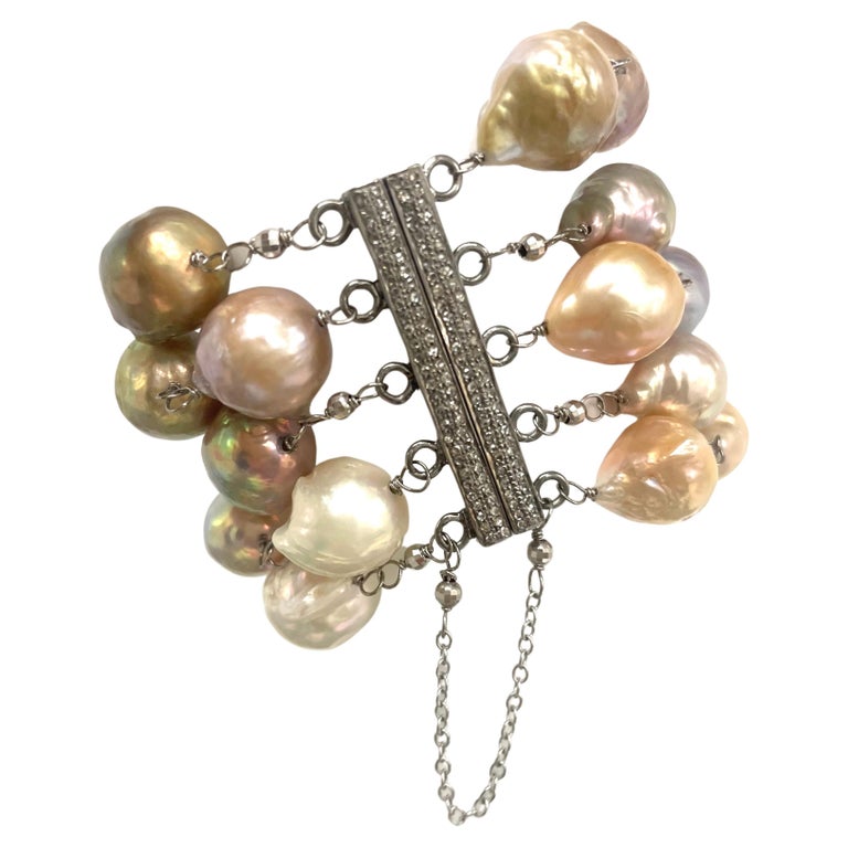Large Pink Baroque Pearls with Diamond Clasp Paradizia Bracelet For ...