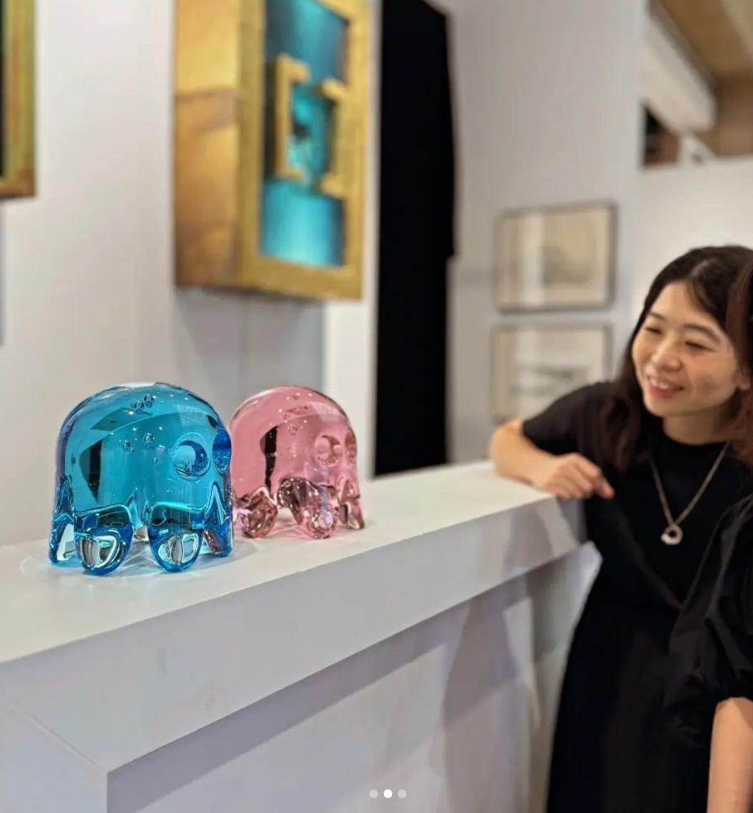 Large Pink and Blue Glass Pac-Man Ghost Glass Sculptures by Dylan ...