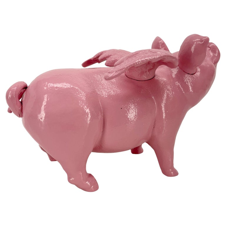 Large Pink Cast Iron Pig Money Bank or Doorstop with Wings, Denmark For ...
