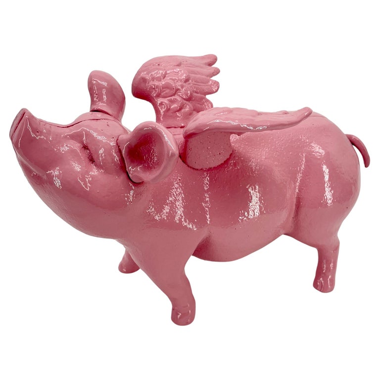 Large Pink Cast Iron Pig Money Bank or Doorstop with Wings, Denmark at ...
