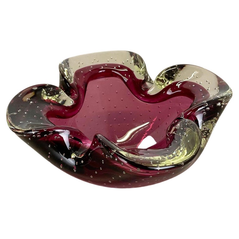 Large Pink Murano Bubble Glass Bowl Element Shell Ashtray Murano, Italy ...