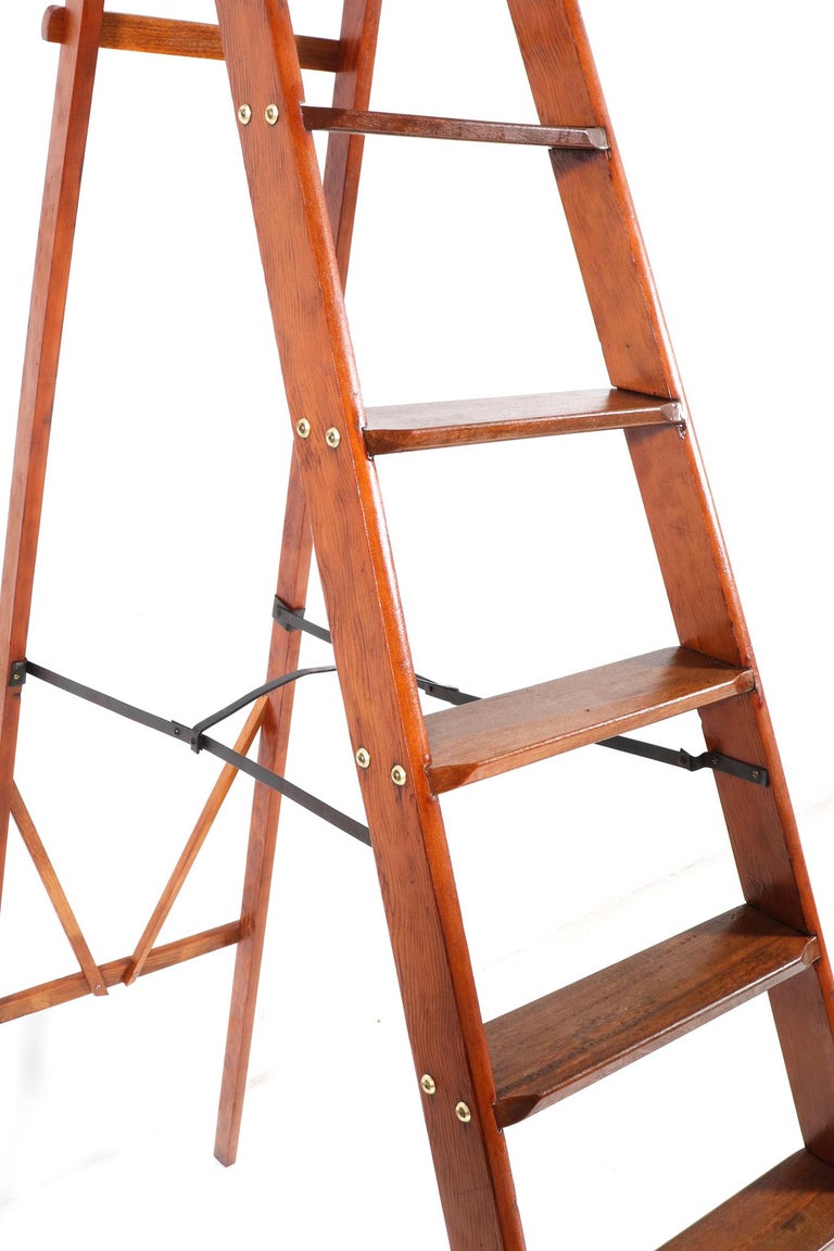 Large Pitch Pine Art Deco Library Steps or Ladder, 1920s at 1stDibs