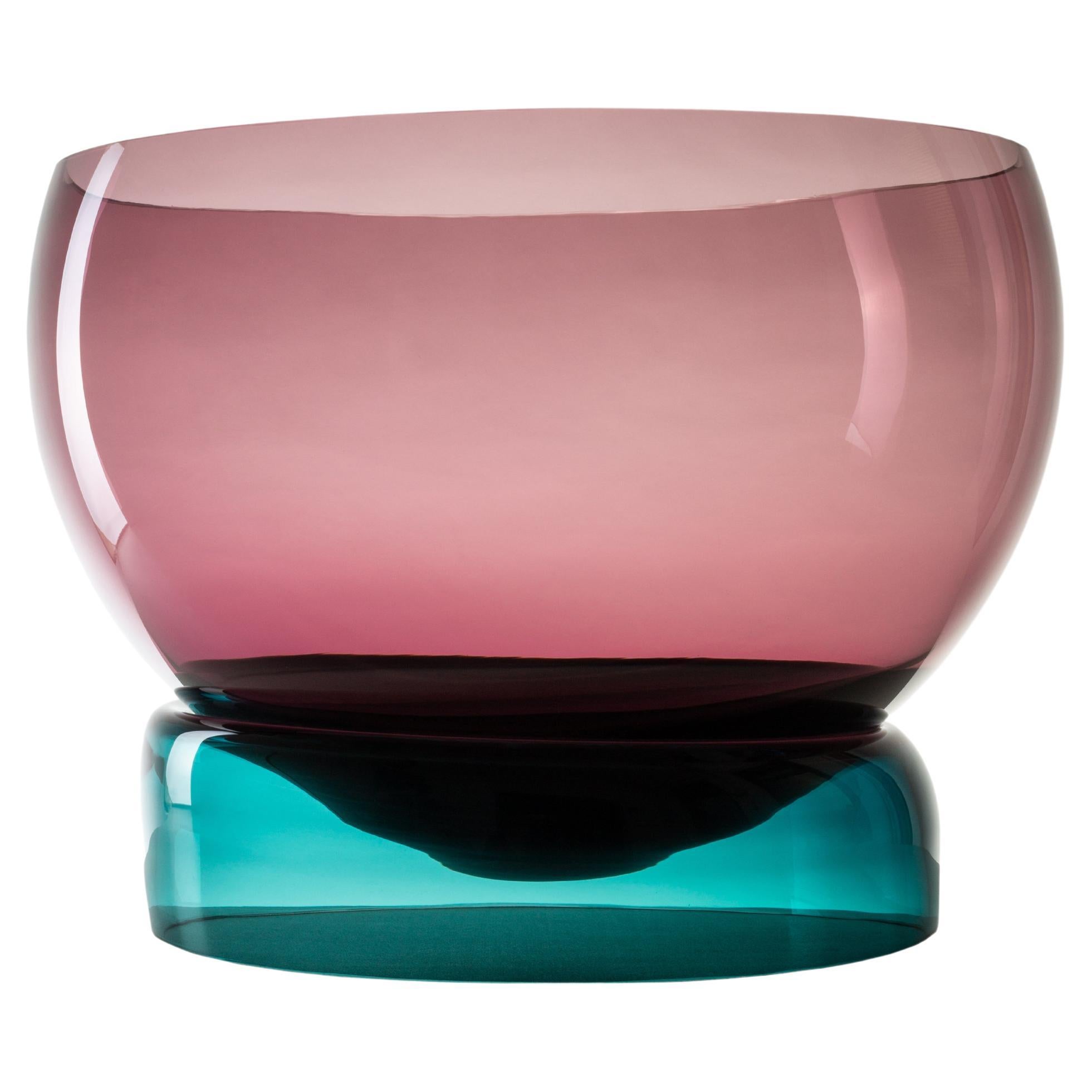 Larger FF Modernist Brushed Steel and Walnut Geometric Concave Bowl ...