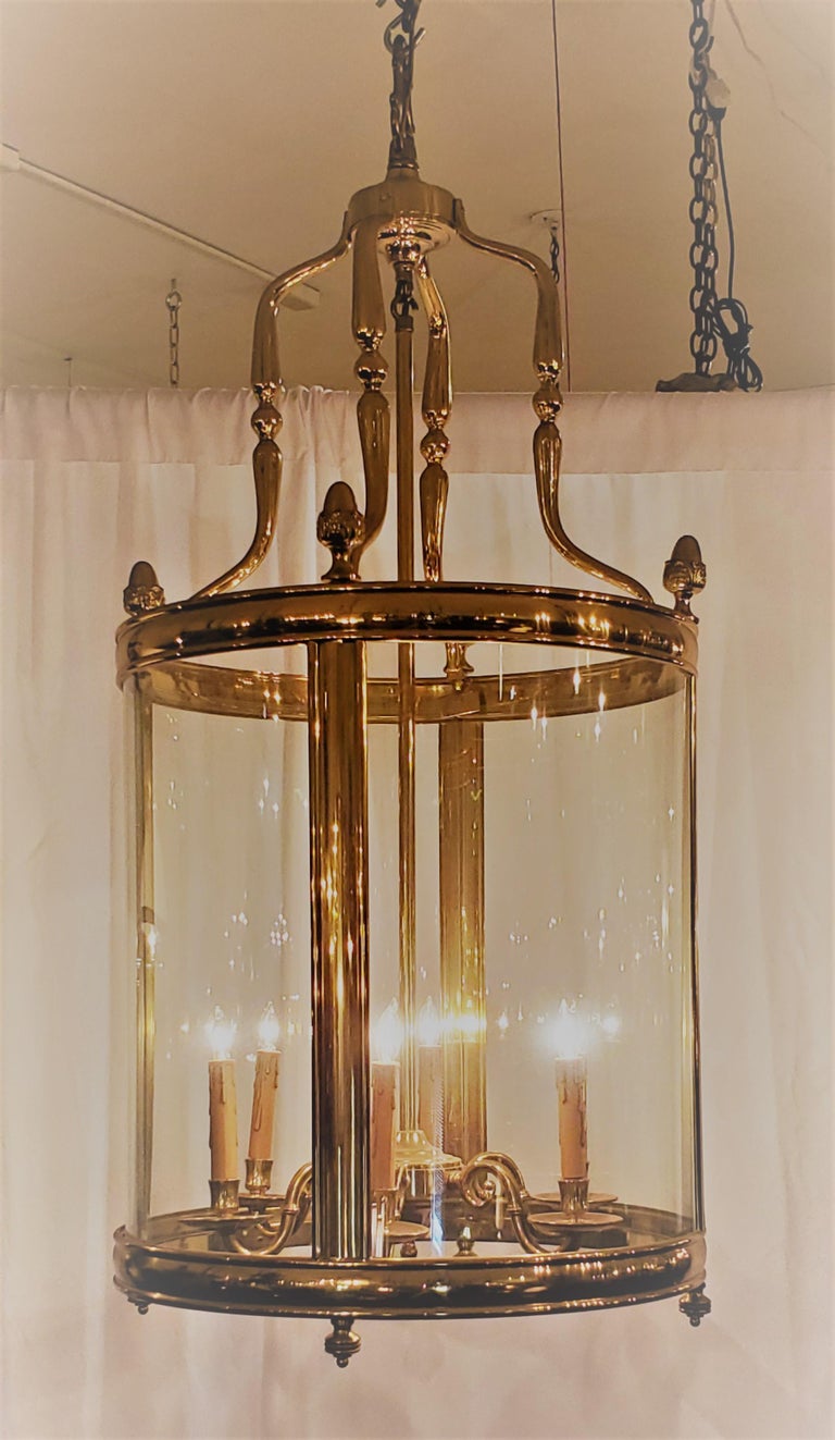 Large Polished Brass European Hall Lantern For Sale at 1stDibs