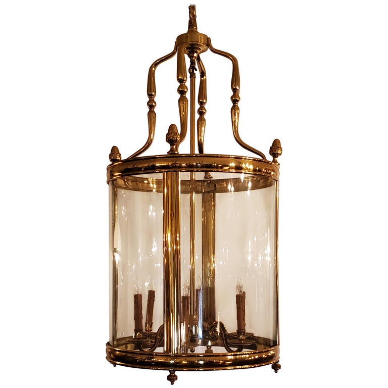 Large Polished Brass European Hall Lantern For Sale at 1stDibs