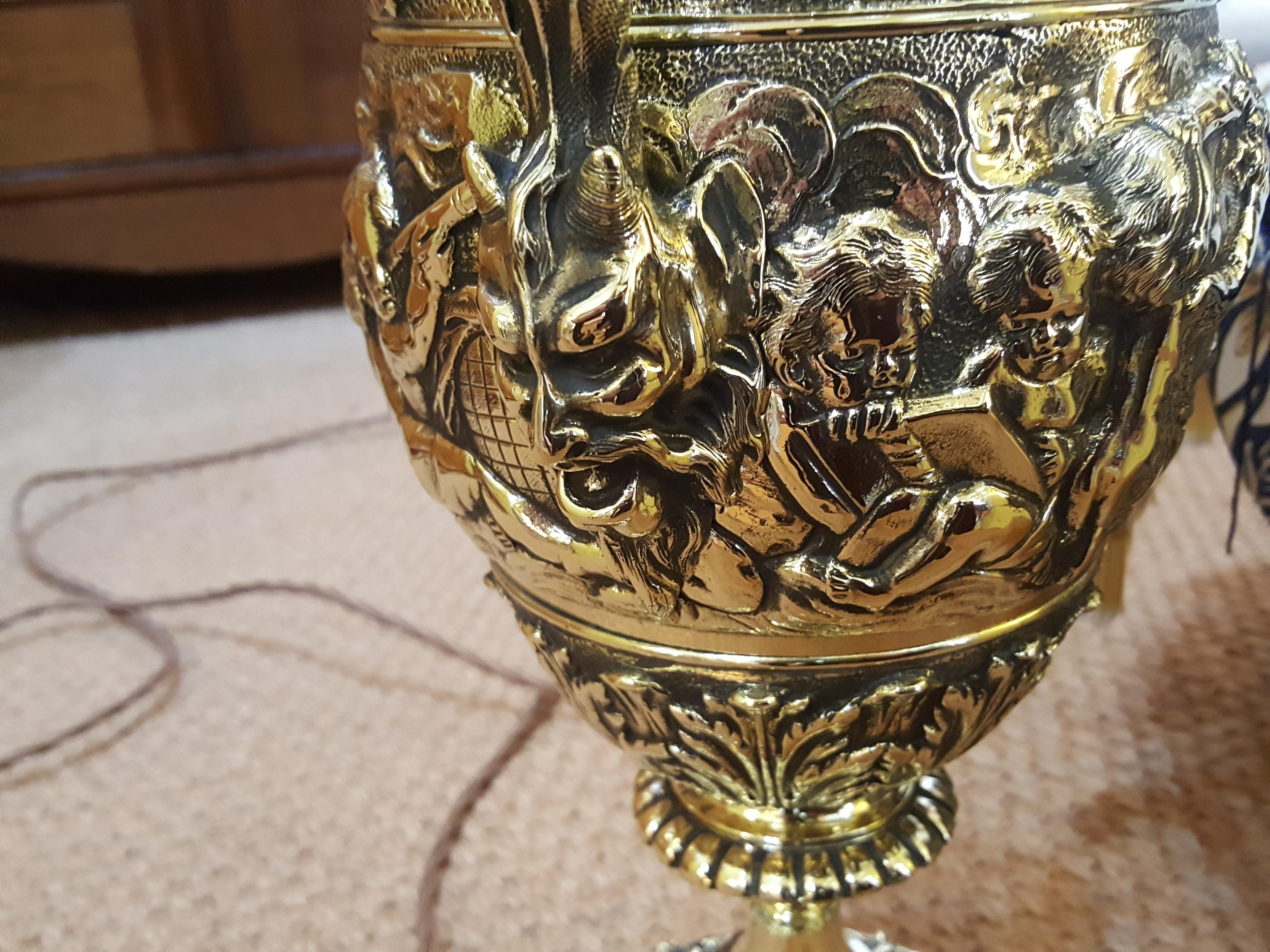 Large Polished Brass Ewer Lamp For Sale at 1stDibs