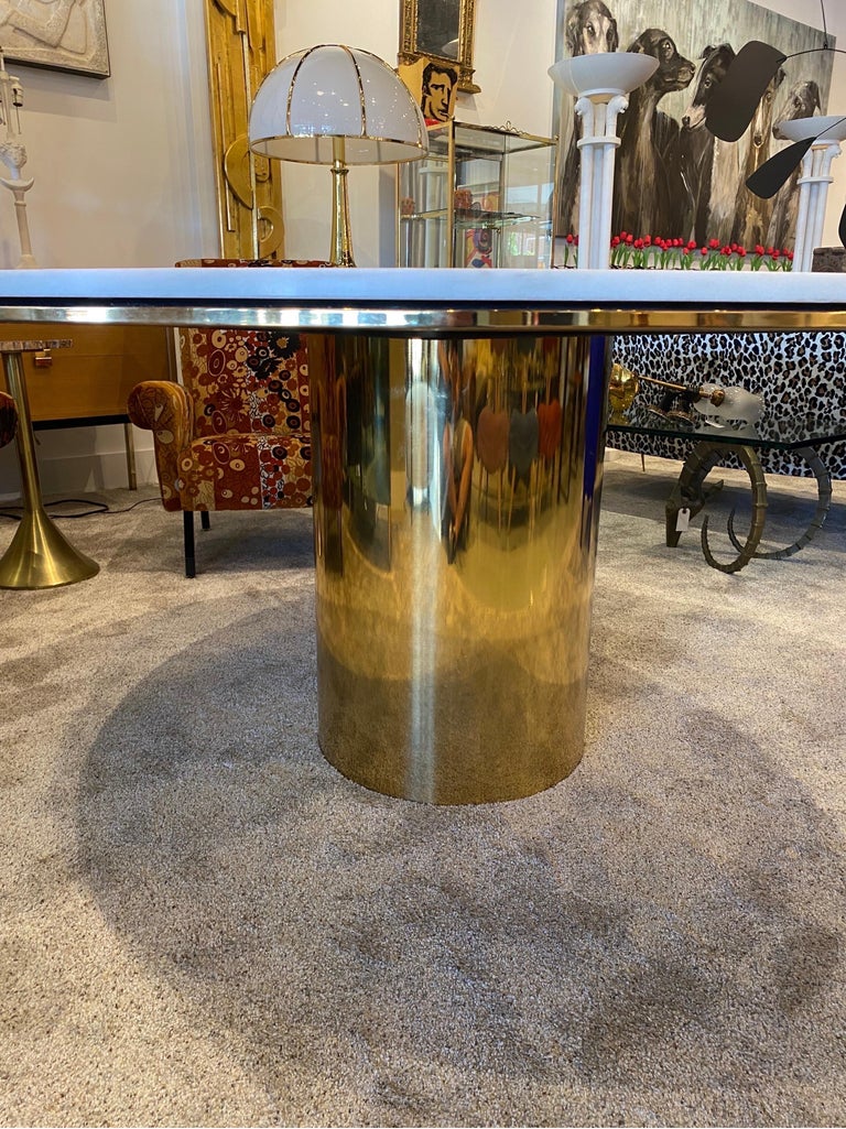 Large Polished Bronze and White Marble Top "Anello" Dining Table by ...