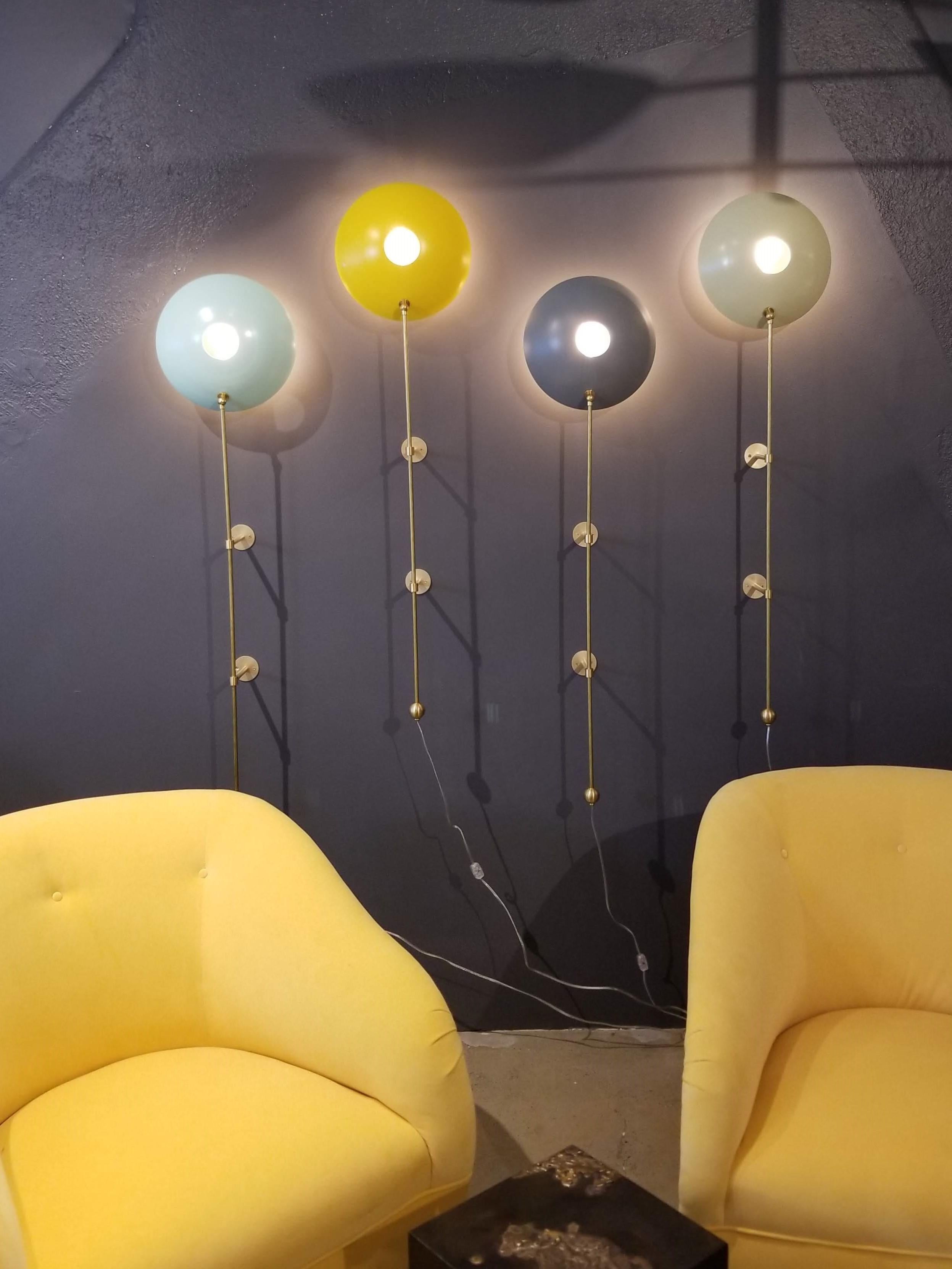 Large "POP" Wall Sconce in Brass and Light Blue Green Enamel, Blueprint ...